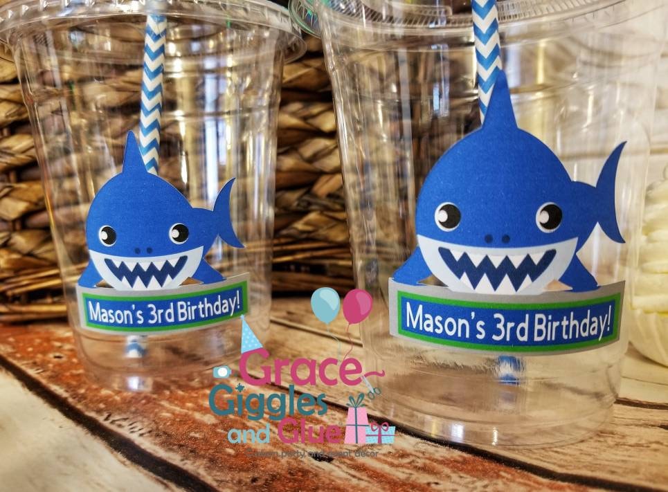 Personalized Shark Themed Party Cups With Lids and Straws! - Etsy