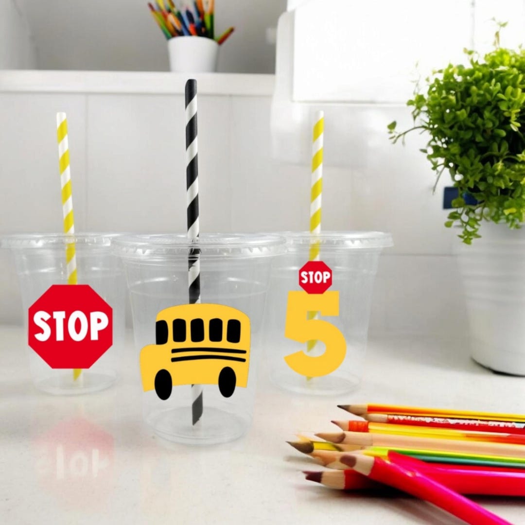 Personalized School Bus Themed Party Cups - Etsy