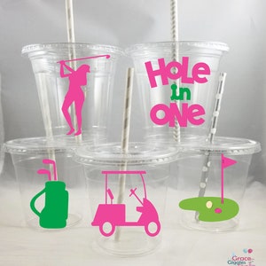 Girls Golf Party Themed Party Cups With Lids and Straws, Girls Golf ...