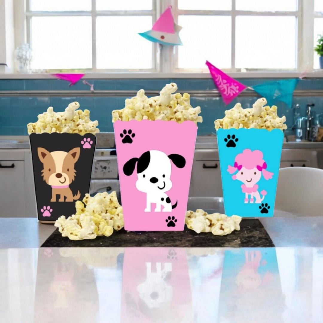 Puppy Snack/favor Boxes, Dog Party Popcorn Box, - Etsy