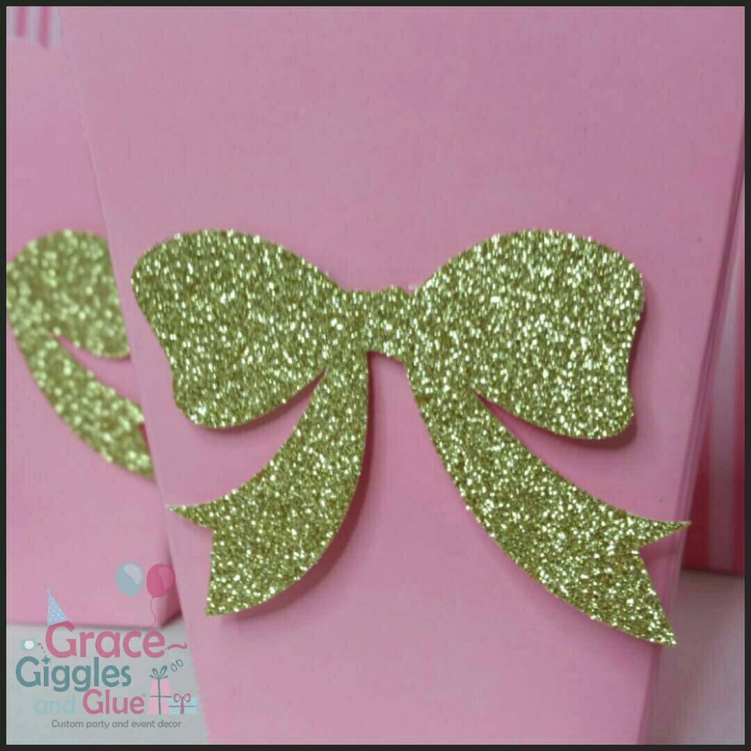 10 Pink and Gold Glitter Bow Snack/favor Boxes Baby Girl | Etsy