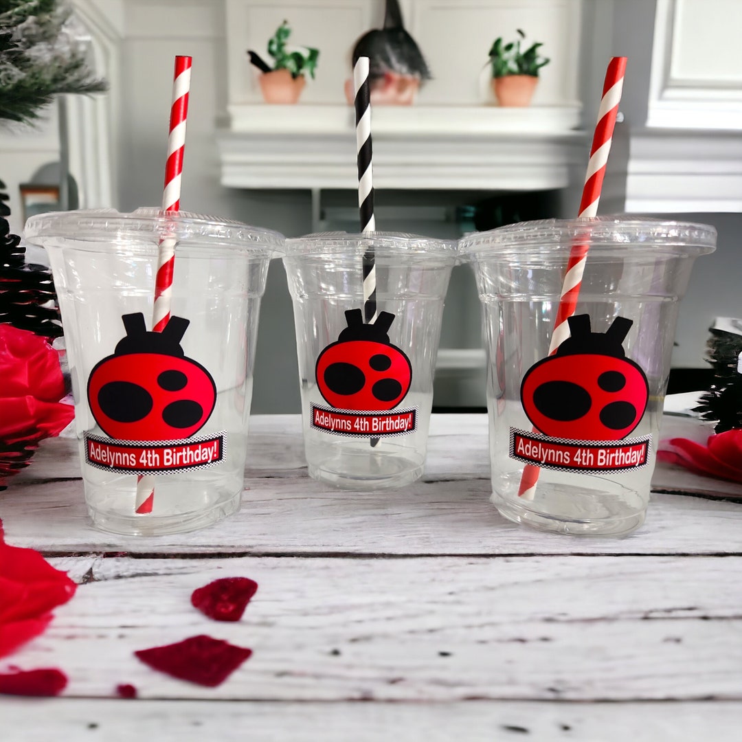 Personalized Ladybug Themed Party Cups With Straws and Lids! - Etsy