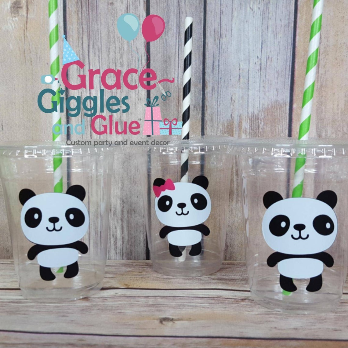 Panda Party Cups With Straws and Lids - Etsy