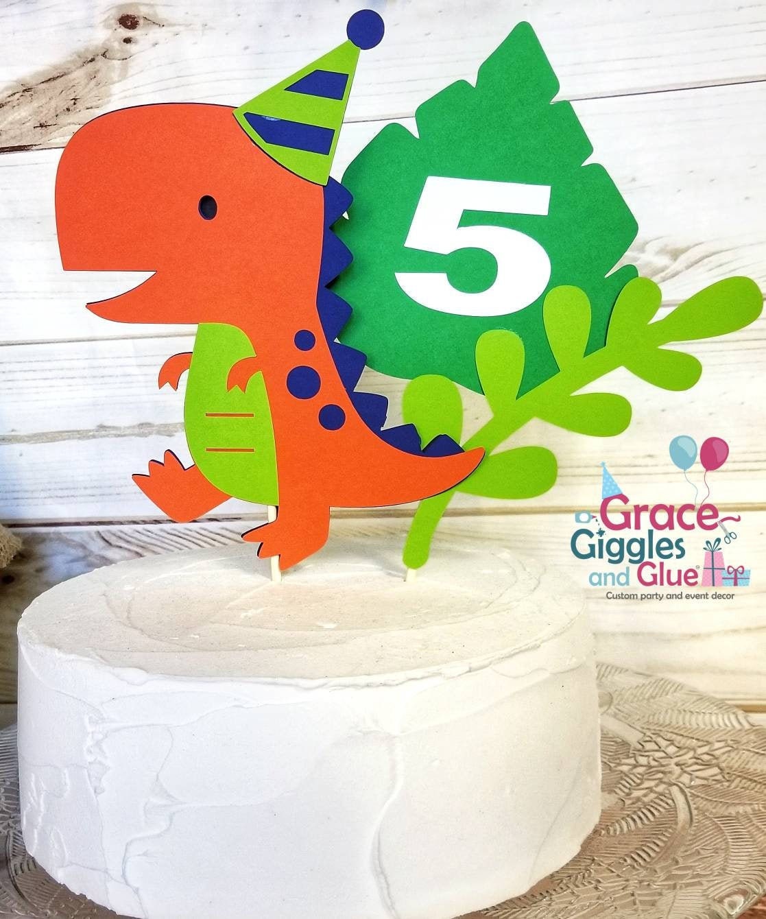 Personalized 3pc Dinosaur Cake Topper - Etsy