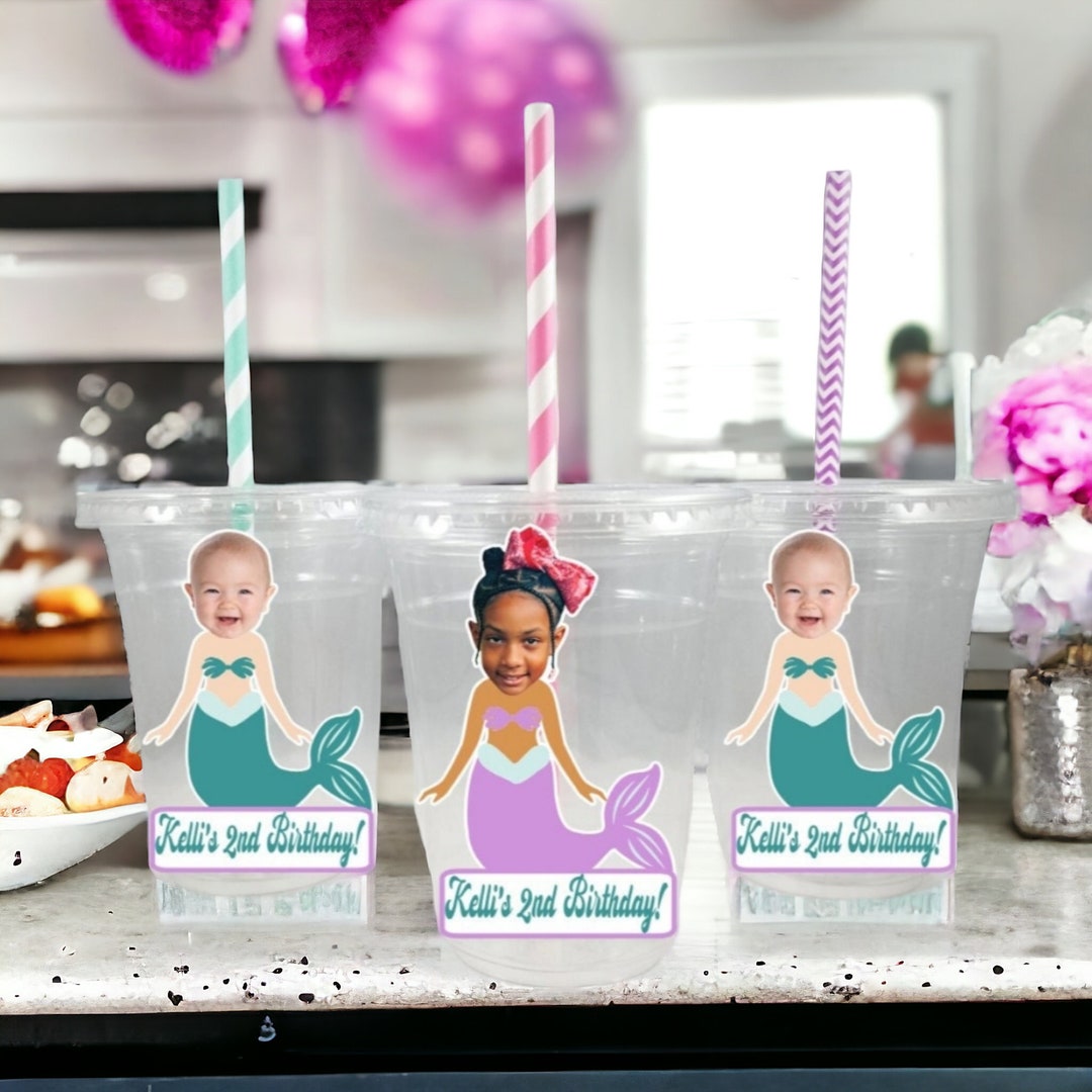 Mermaid Party Cups, Mermaid Face Photo Cups, Personalized Under the Sea ...