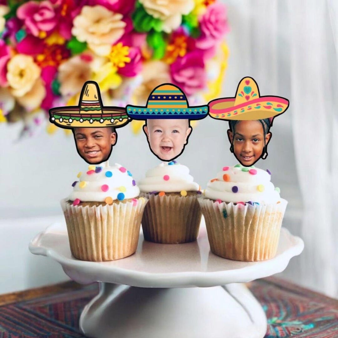 Fiesta Sombrero Birthday Cupcake Toppers | Sombrero Picture Cupcake ...