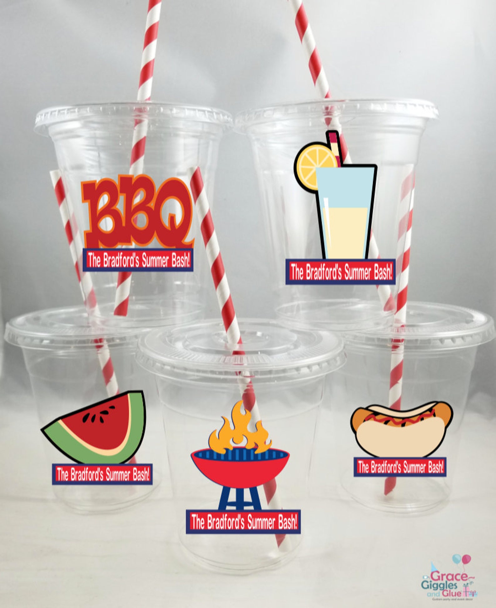 BBQ/Cookout Themed Party Cups with Lids and Straws | Etsy