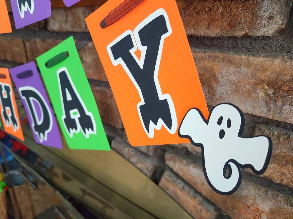 Ghost Happy Birthday Banner Spooky One Name Banner Halloween - Etsy