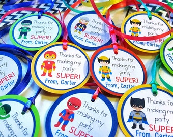 Superhero Birthday Favor Tags Super Hero Party Loot Bag Tags - Etsy