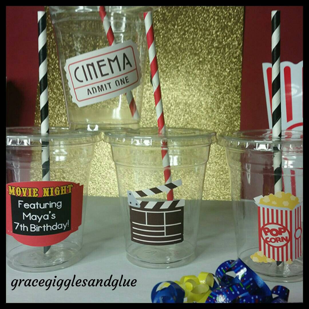 Personalized Movie Themed Party Cups with Striped Straws and | Etsy