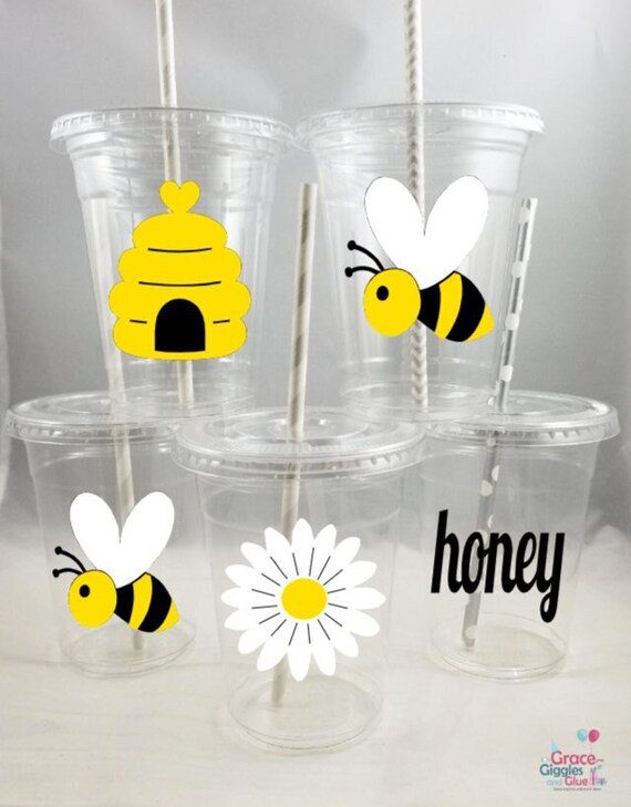 Bee Themed Party Cups With Straws and Lids | Etsy