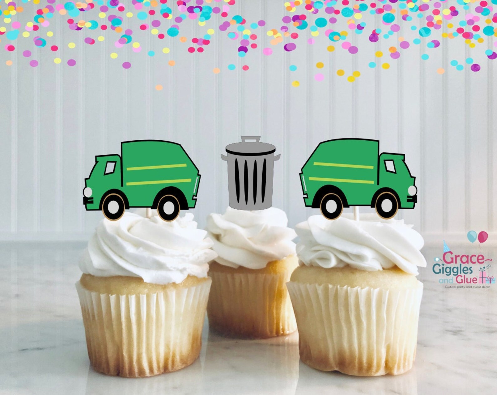 Garbage Truck Themed Cupcake Toppers - Etsy
