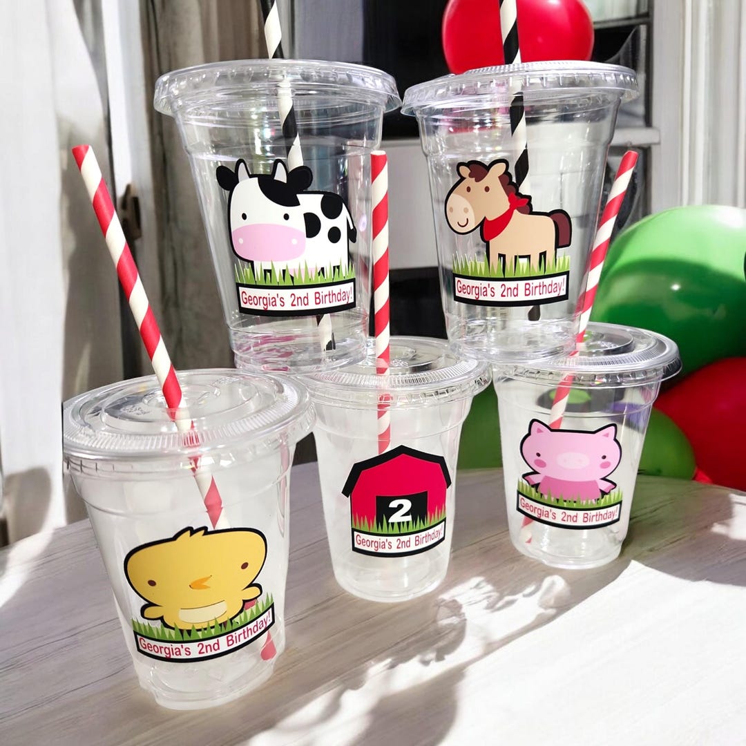 Personalized Farm Animal Themed Party Cups With Straws and Lids - Etsy