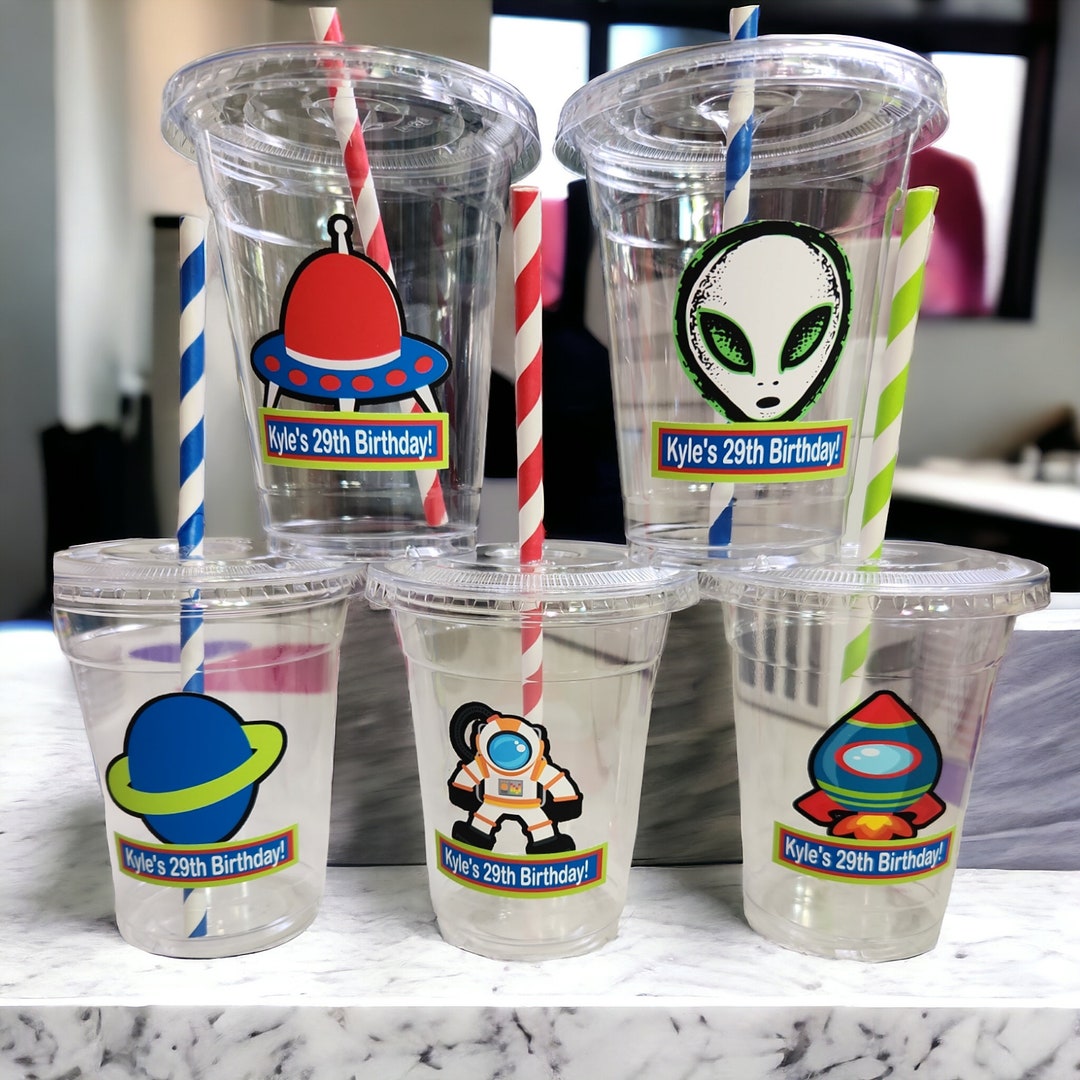 Personalized Rocket/galaxy Themed Party Cups With Lids and Straws! - Etsy