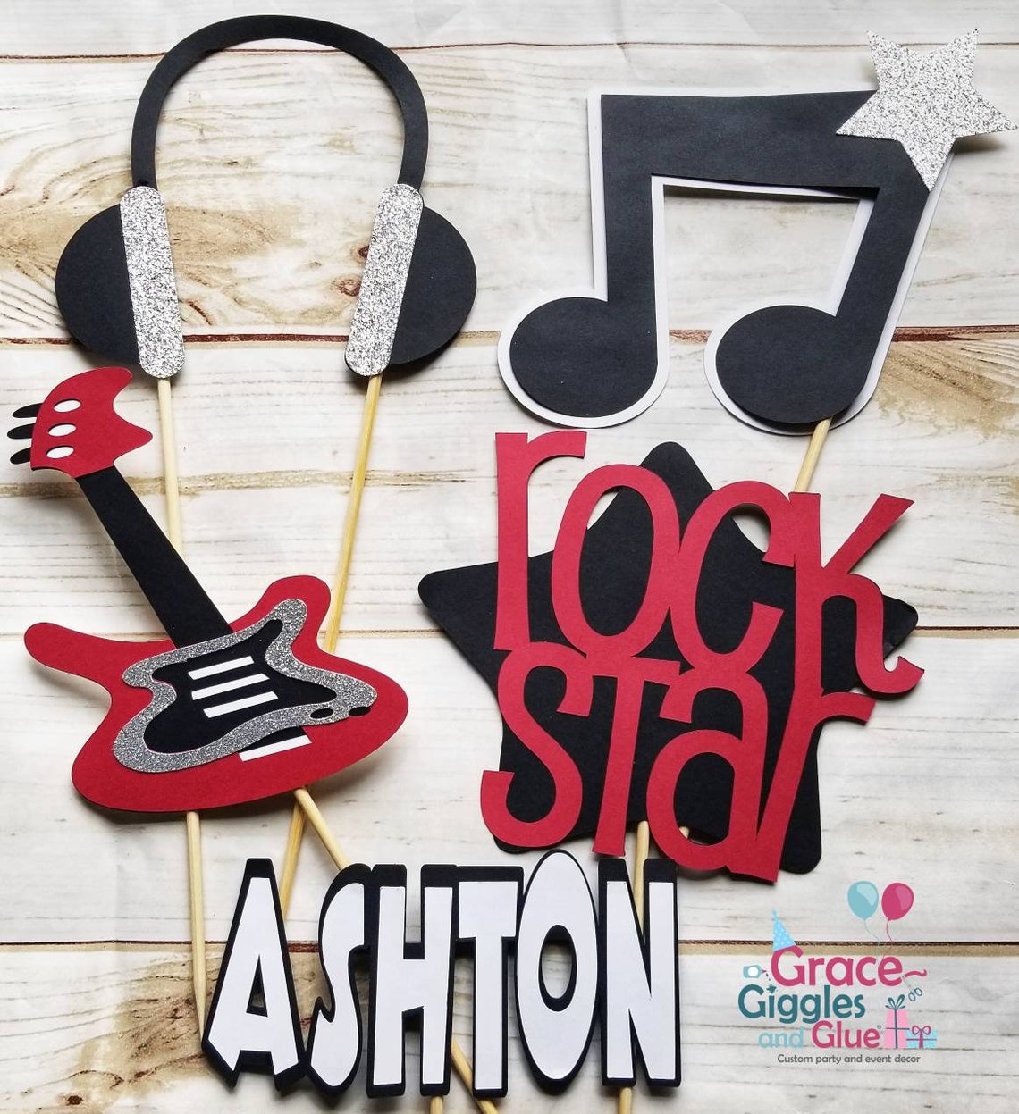 5pc Glitter Personalized Rockstar Themed Centerpiece Rockstar - Etsy