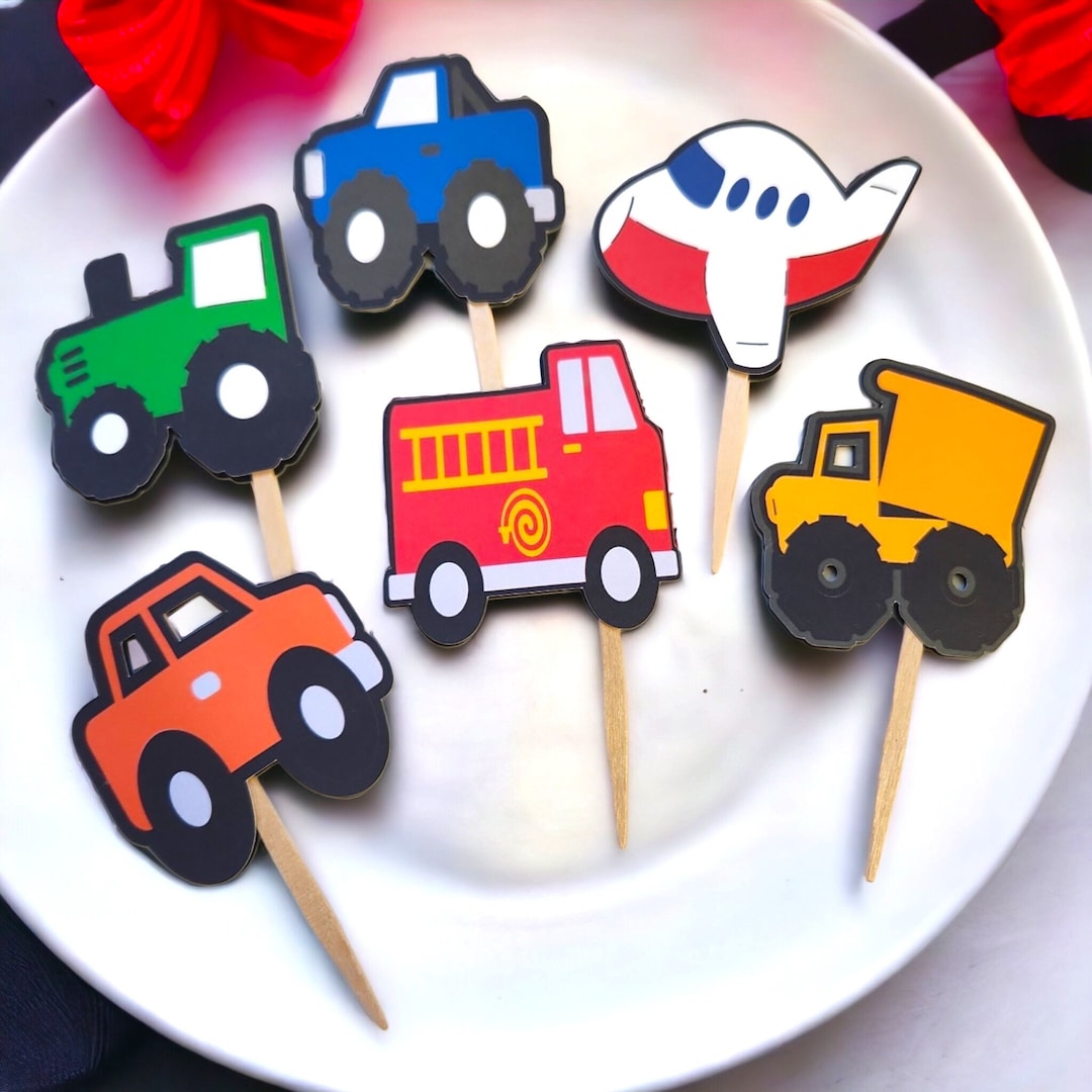 Transportation Party Cupcake Toppers, Truck and Cars Toppers - Etsy