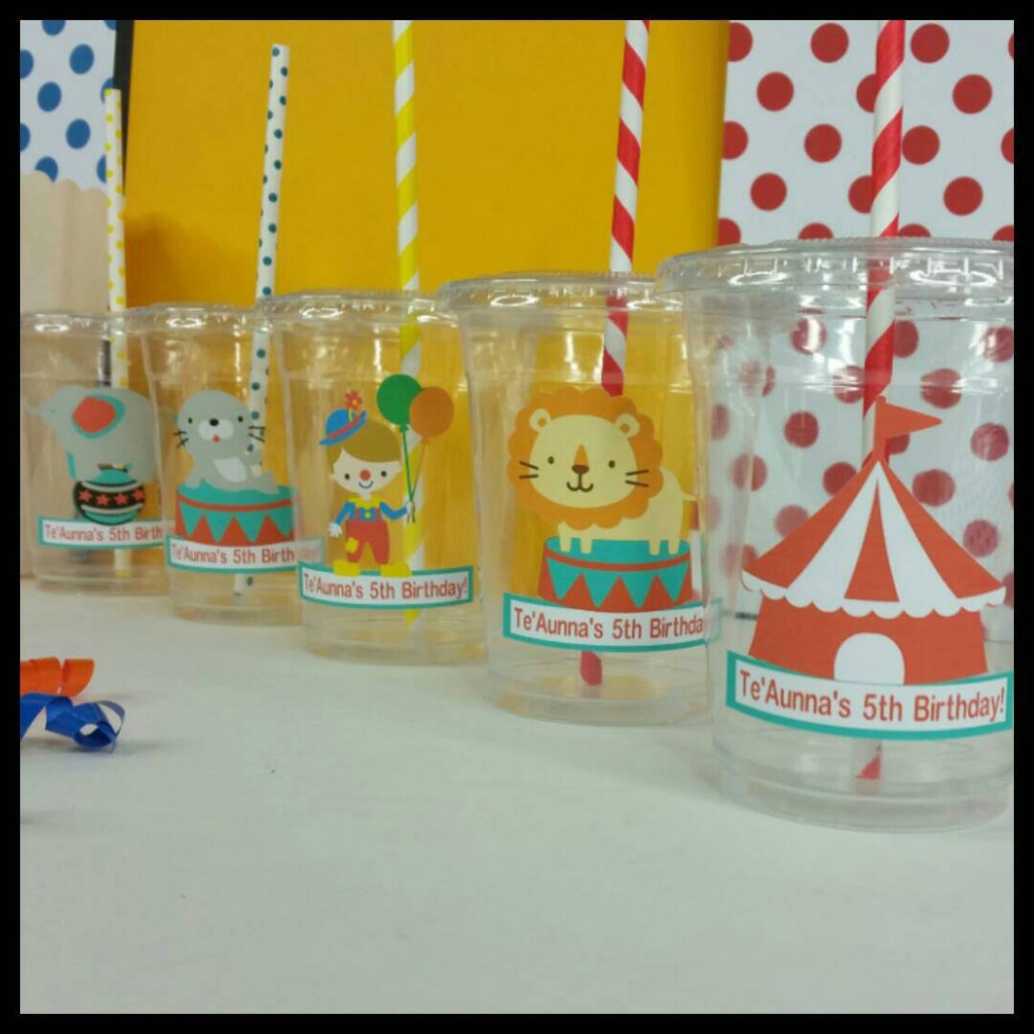 Personalized Circus Themed Party Cups With Lids and Striped - Etsy