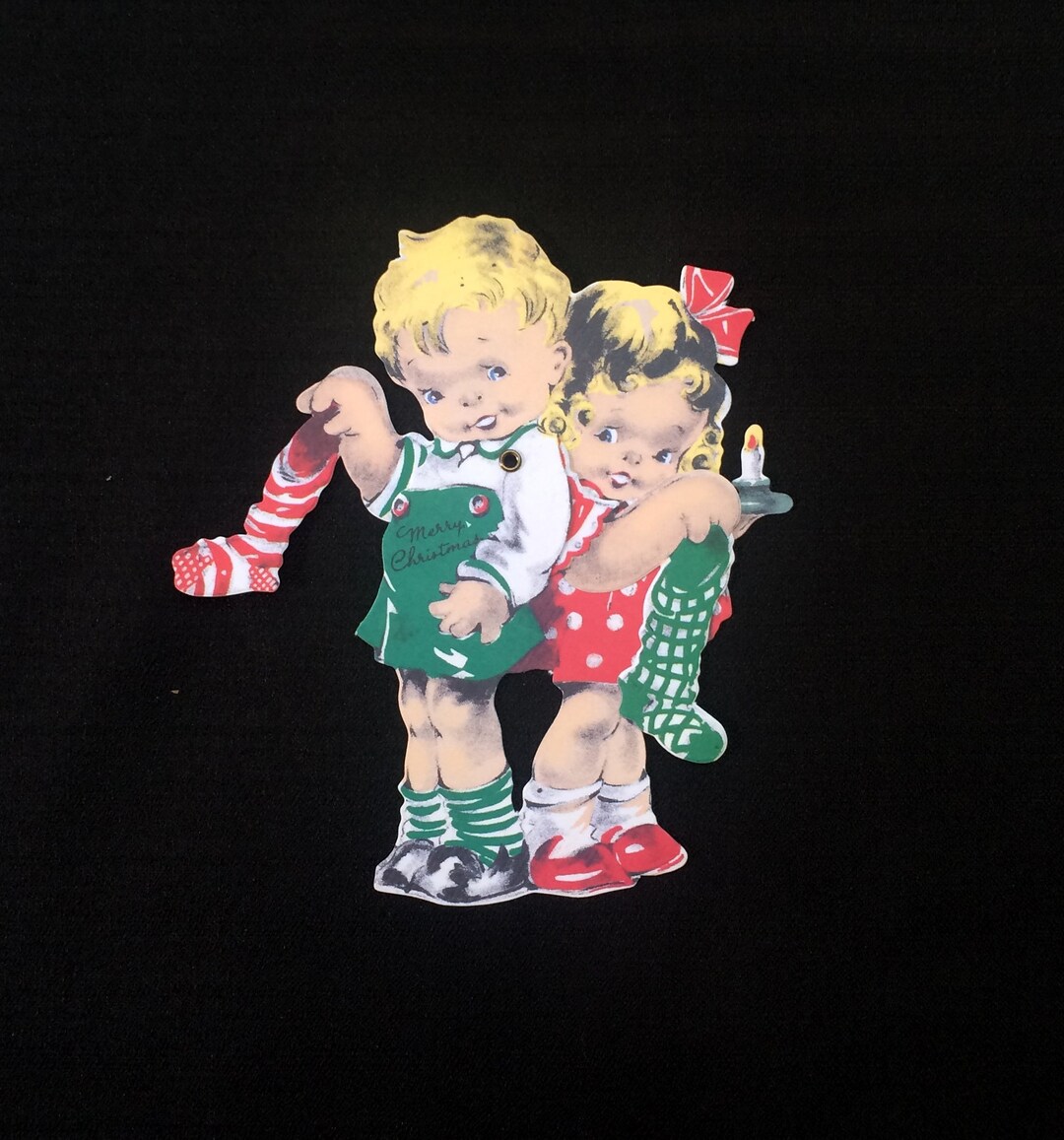 Single Card - Boy and Girl Holding Empty Stockings - Movable Card ...