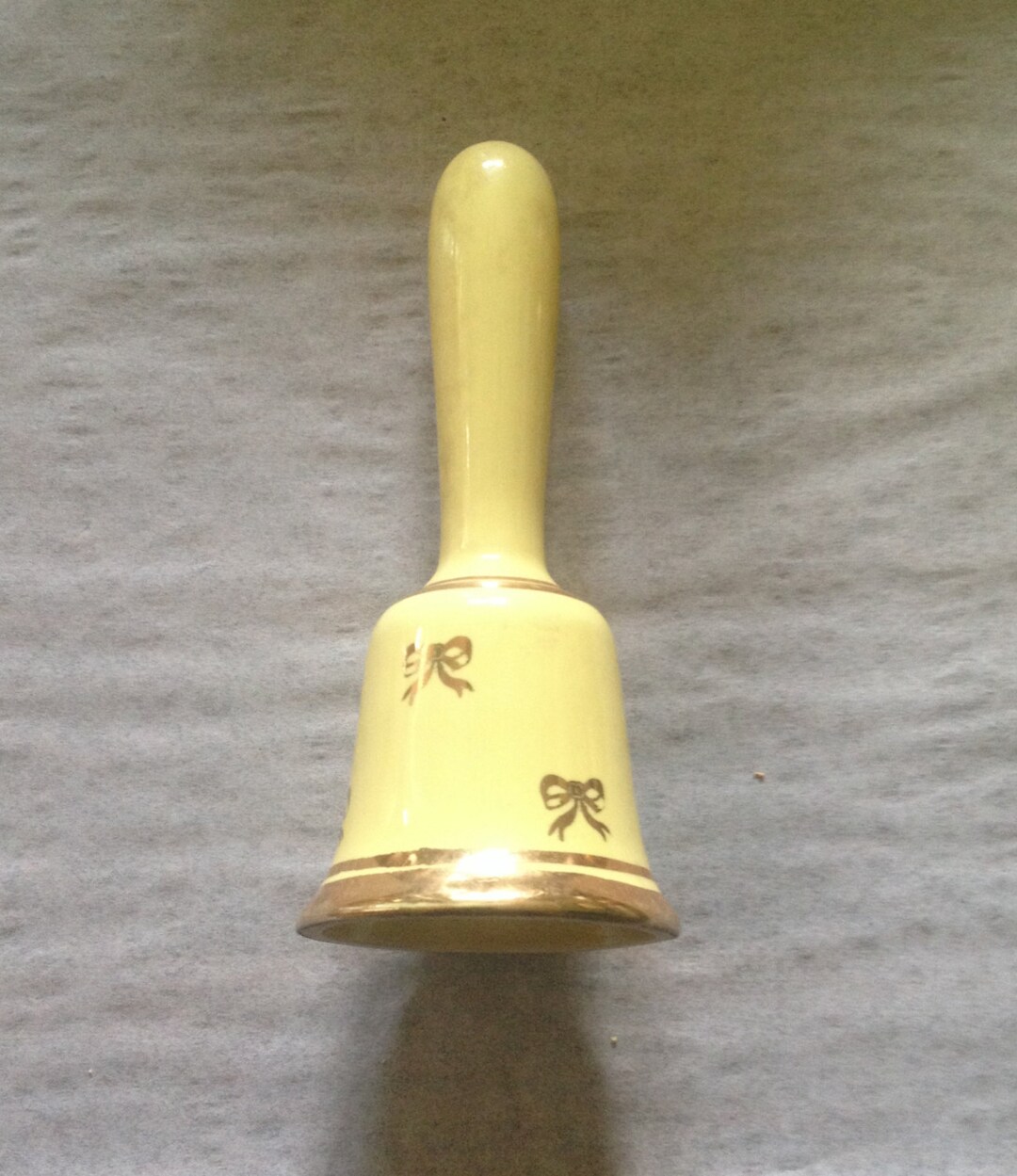 Vintage China Bell - Mustard Yellow - Gold Color Accents - Gold Ribbon ...