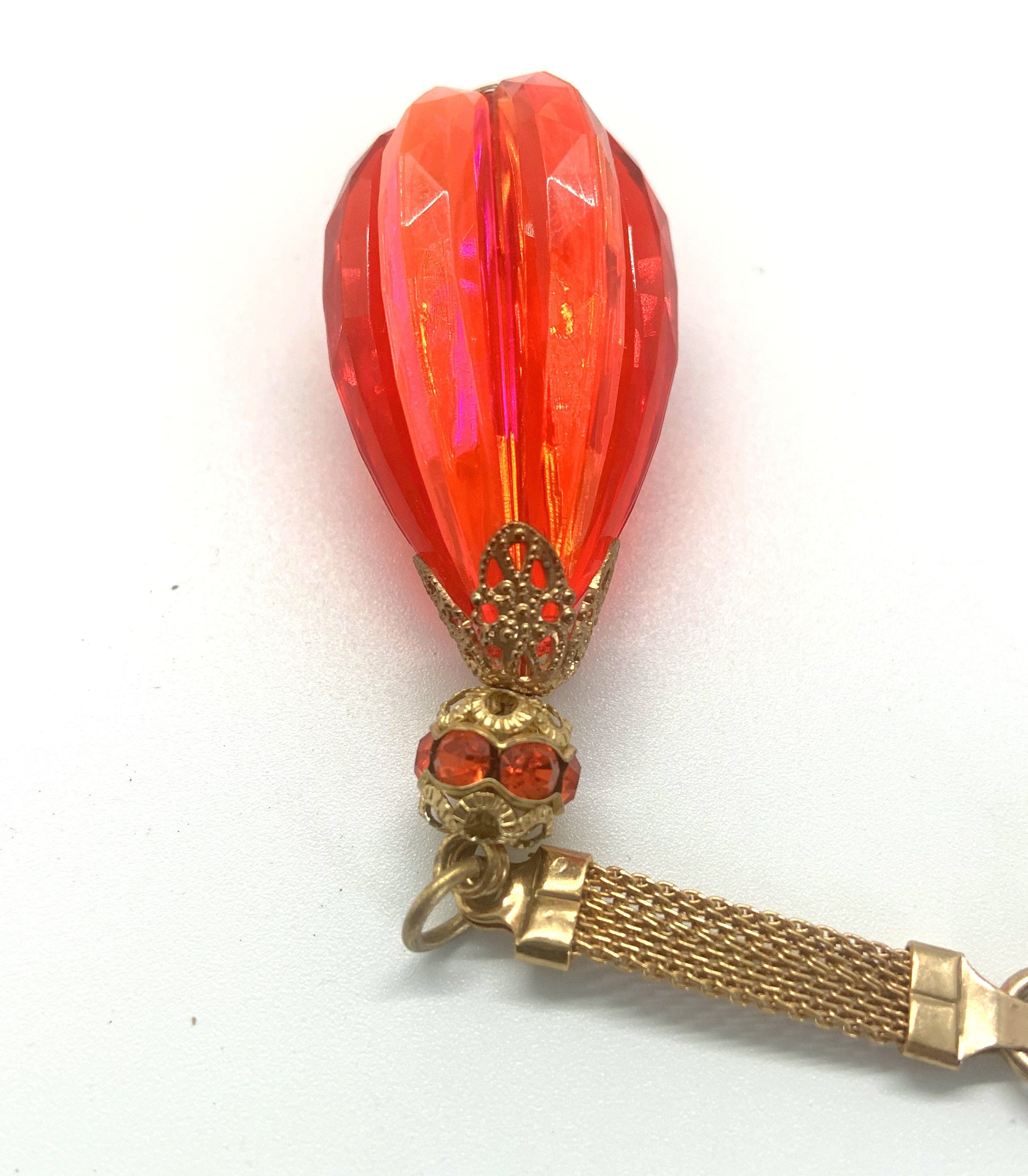 Reddish Orange Prism Key Chain Golden Filigree and Bead - Etsy