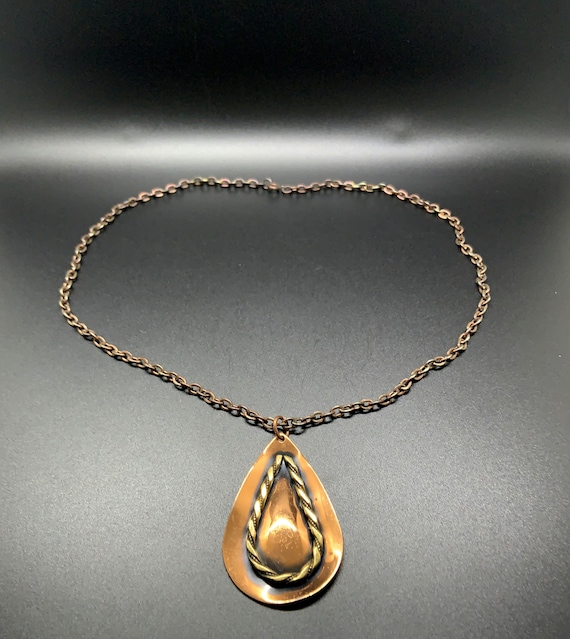 Vintage Copper Teardrop Pendant Necklace - 1970s Chai… - Gem