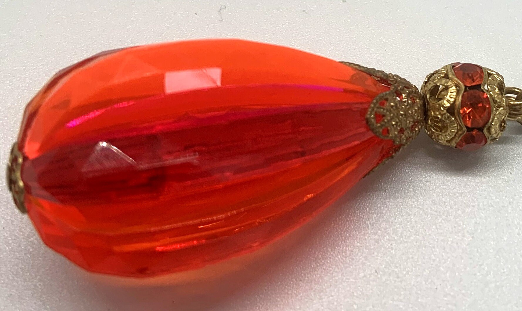 Reddish Orange Prism Key Chain - Golden Filigree and Bead Accents ...