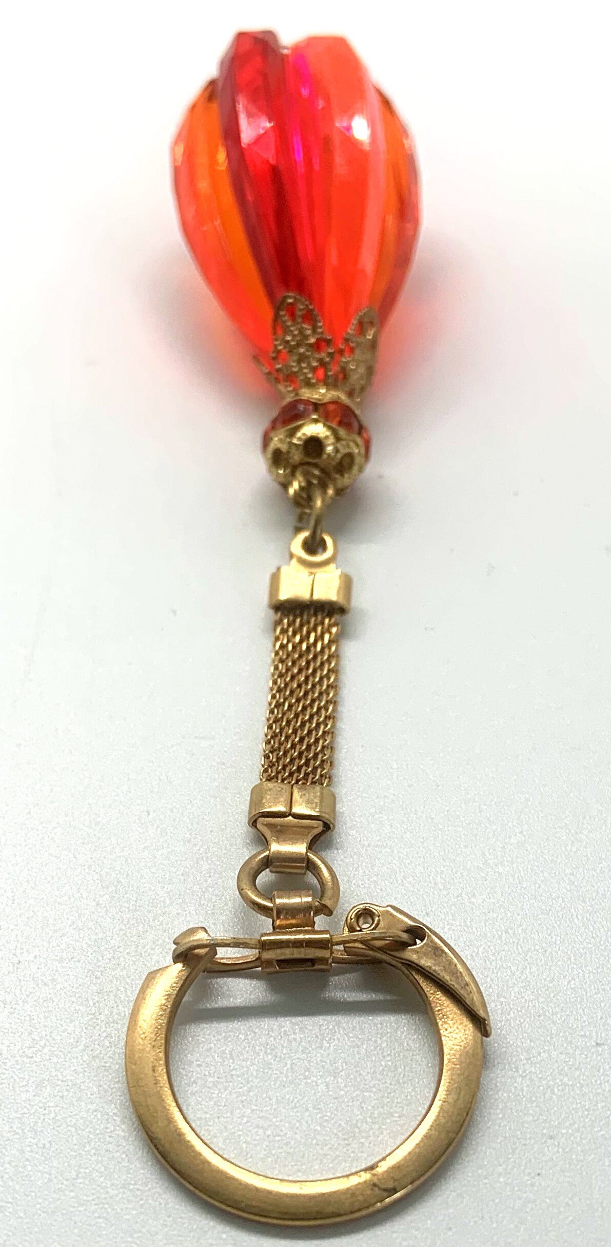 Reddish Orange Prism Key Chain Golden Filigree and Bead - Etsy