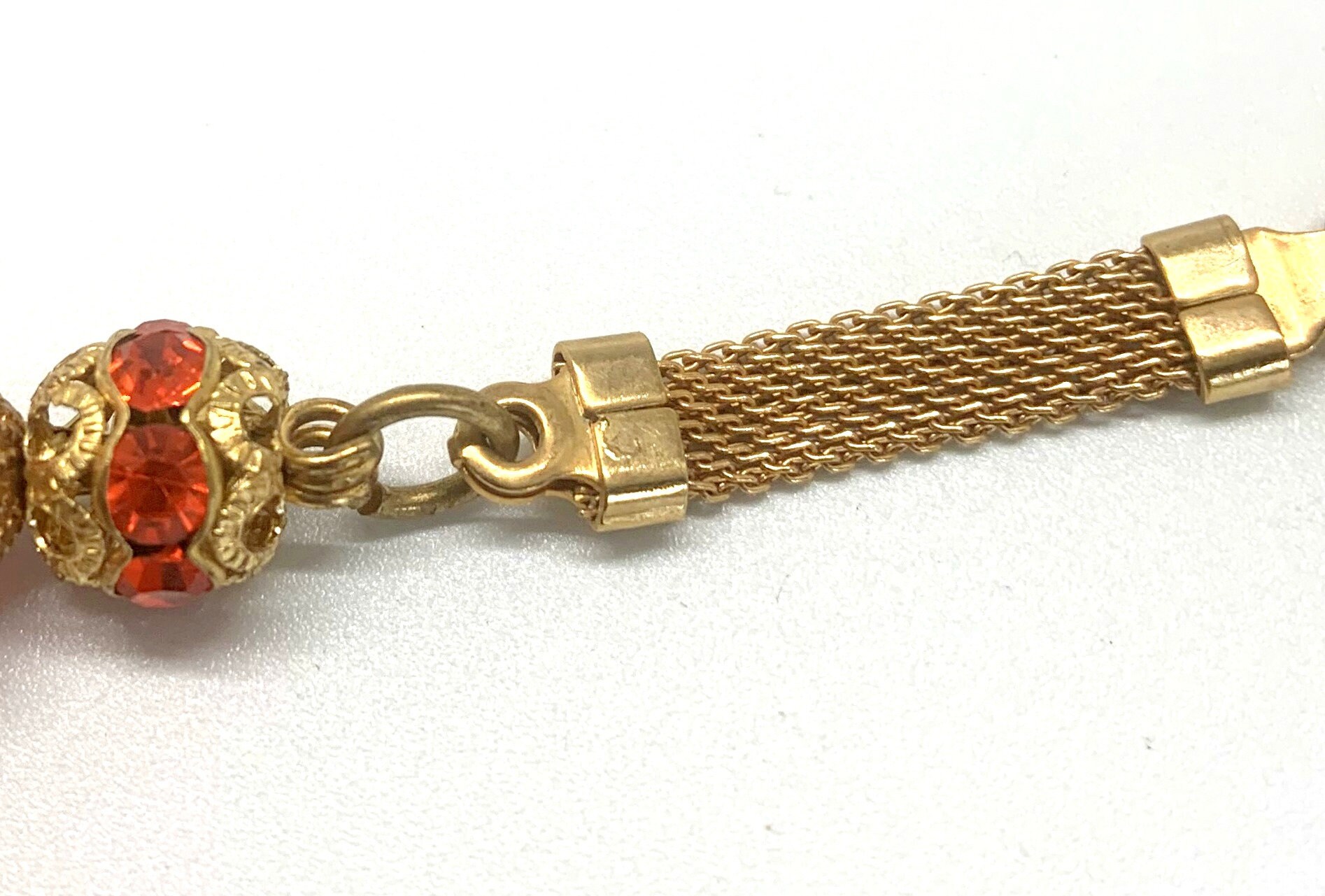 Reddish Orange Prism Key Chain - Golden Filigree and Bead Accents ...