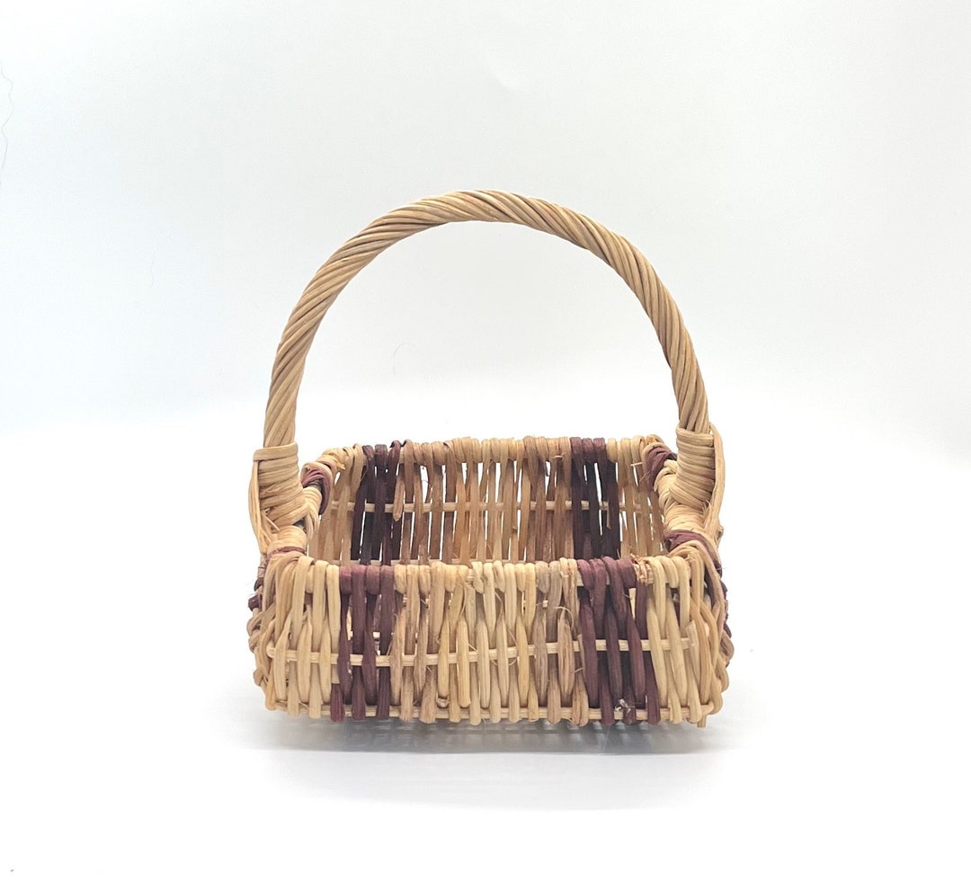 Square Wicker Basket With Handle - Light Brown With Dark Brown Accents ...