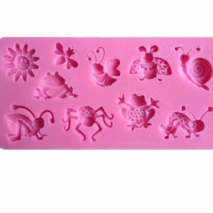 3D Insect Theme Silicone Fondant Mold Beetle Frog Bee Snail Spider ...
