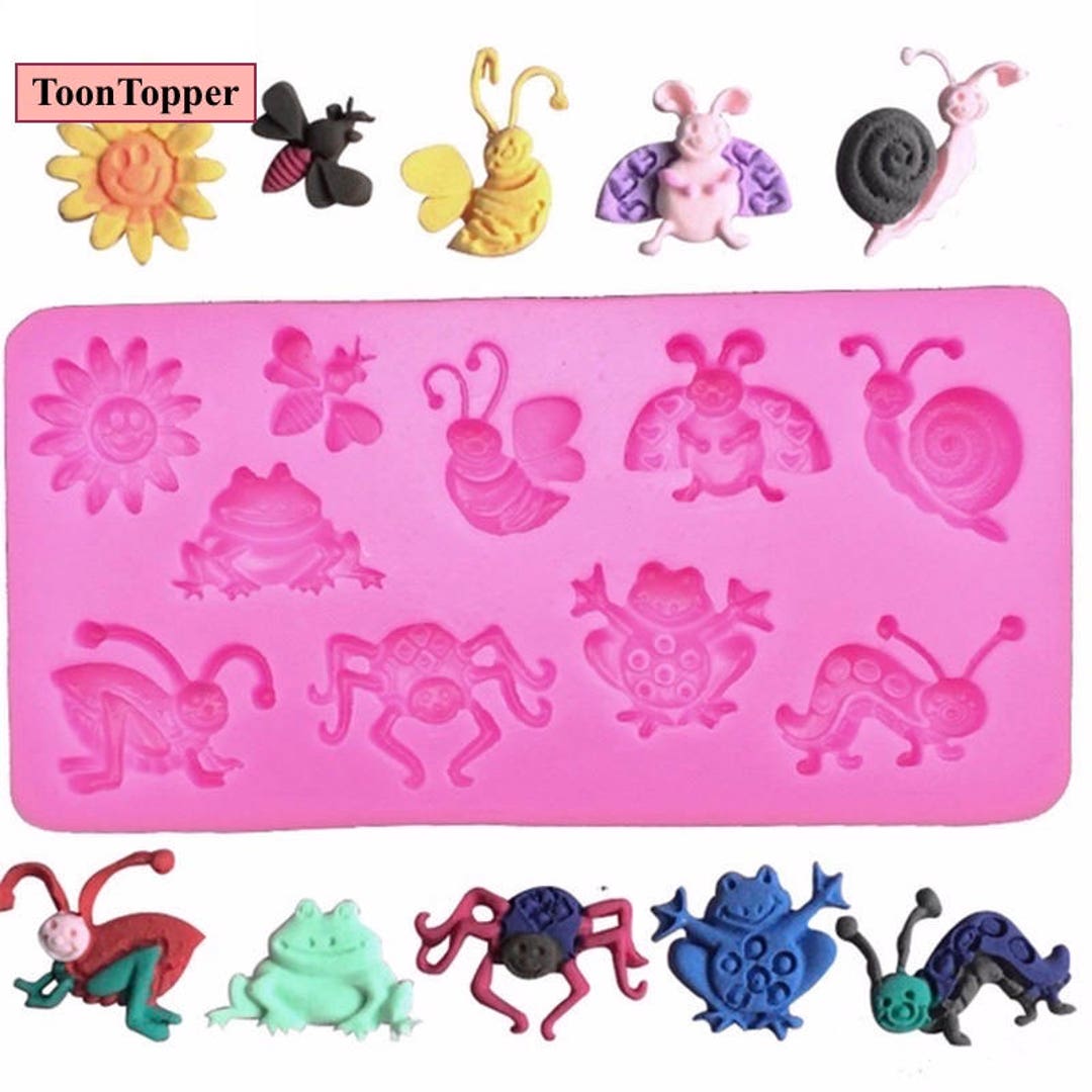 3D Insect Theme Silicone Fondant Mold Beetle Frog Bee Snail Spider ...