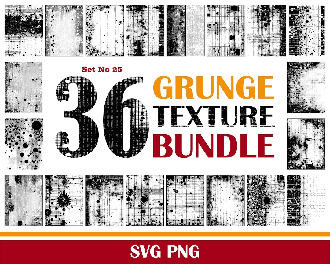 36 Grunge Texture SVG PNG, Grunge Texture Bundle, Distressed Texture ...