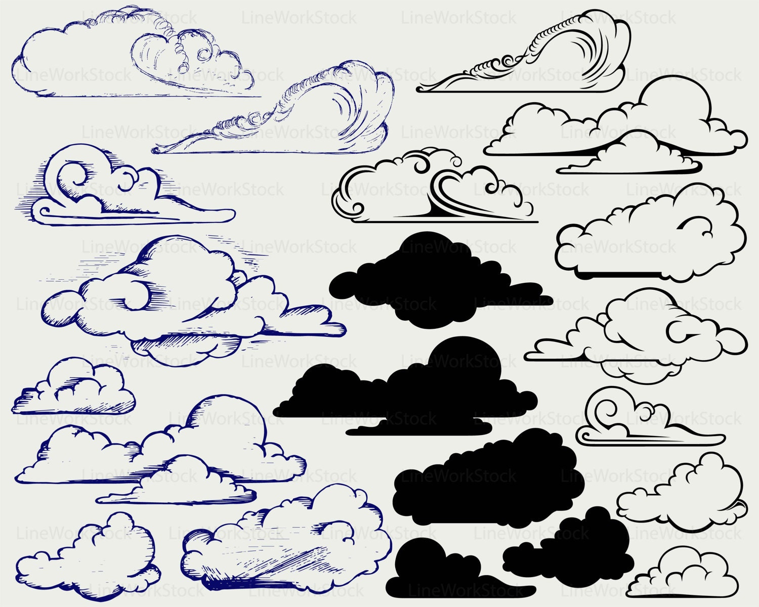 Nubes svg / nubes clipart / nubes svg / nubes silueta / nubes - Etsy España