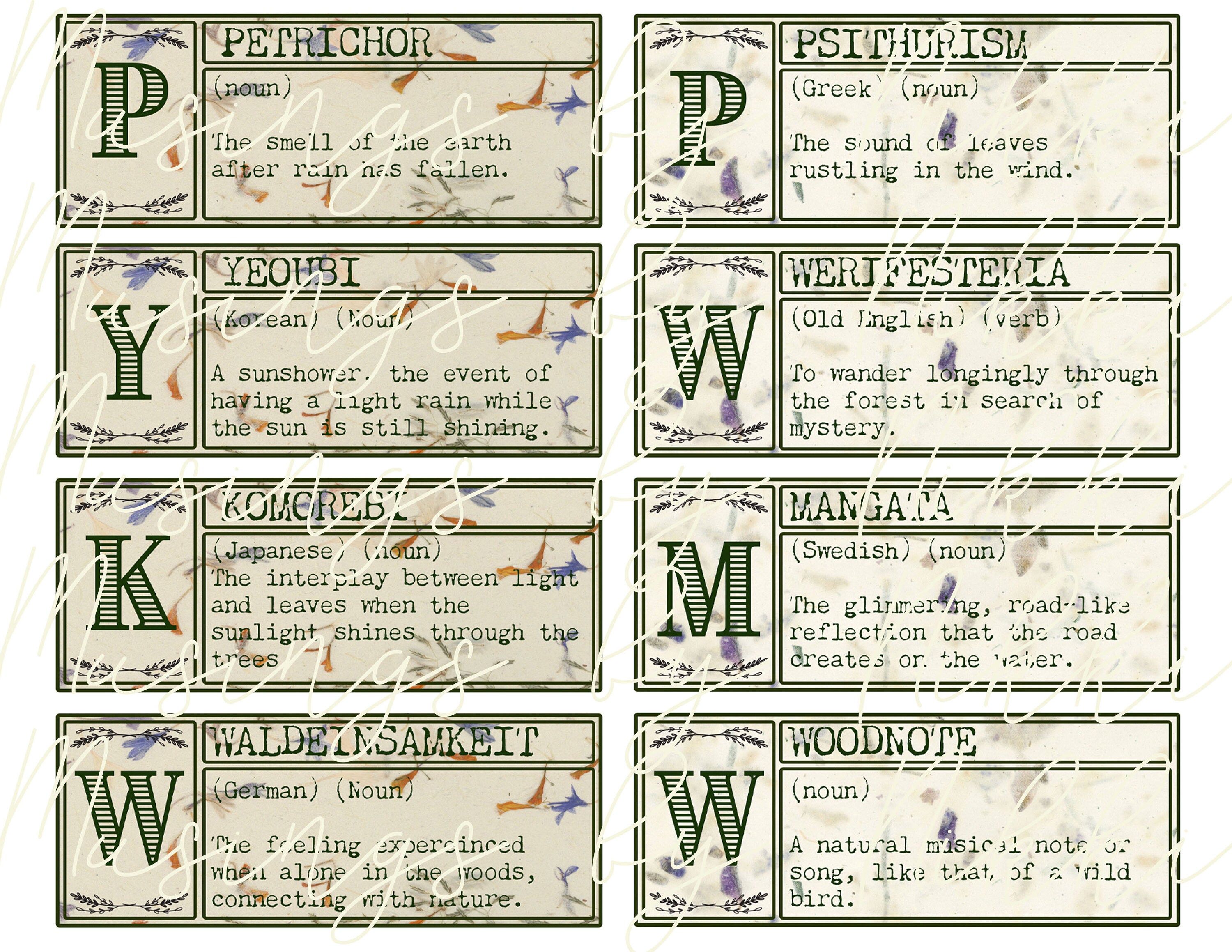 Peculiar Nature Word Cards - Digital Ephemera, Flashcards, Vocabulary ...
