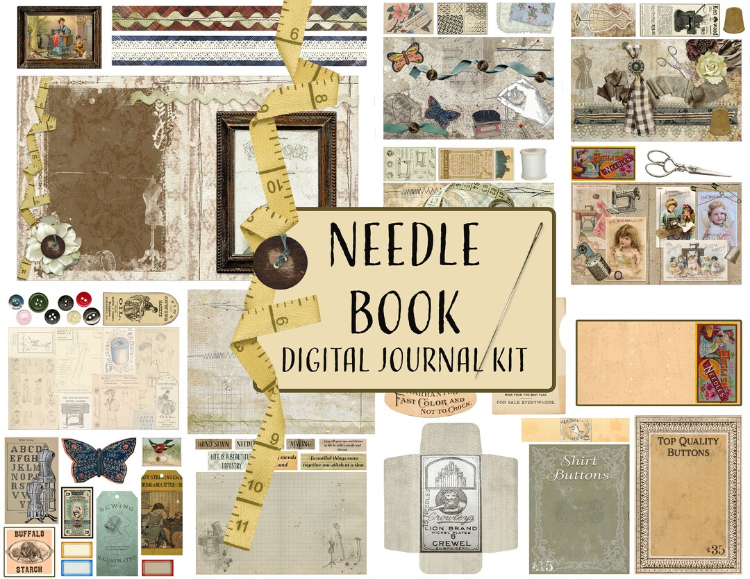 Needle Book Digital Journal Kit - Sewing, Quilting, Junk Journal Papers ...