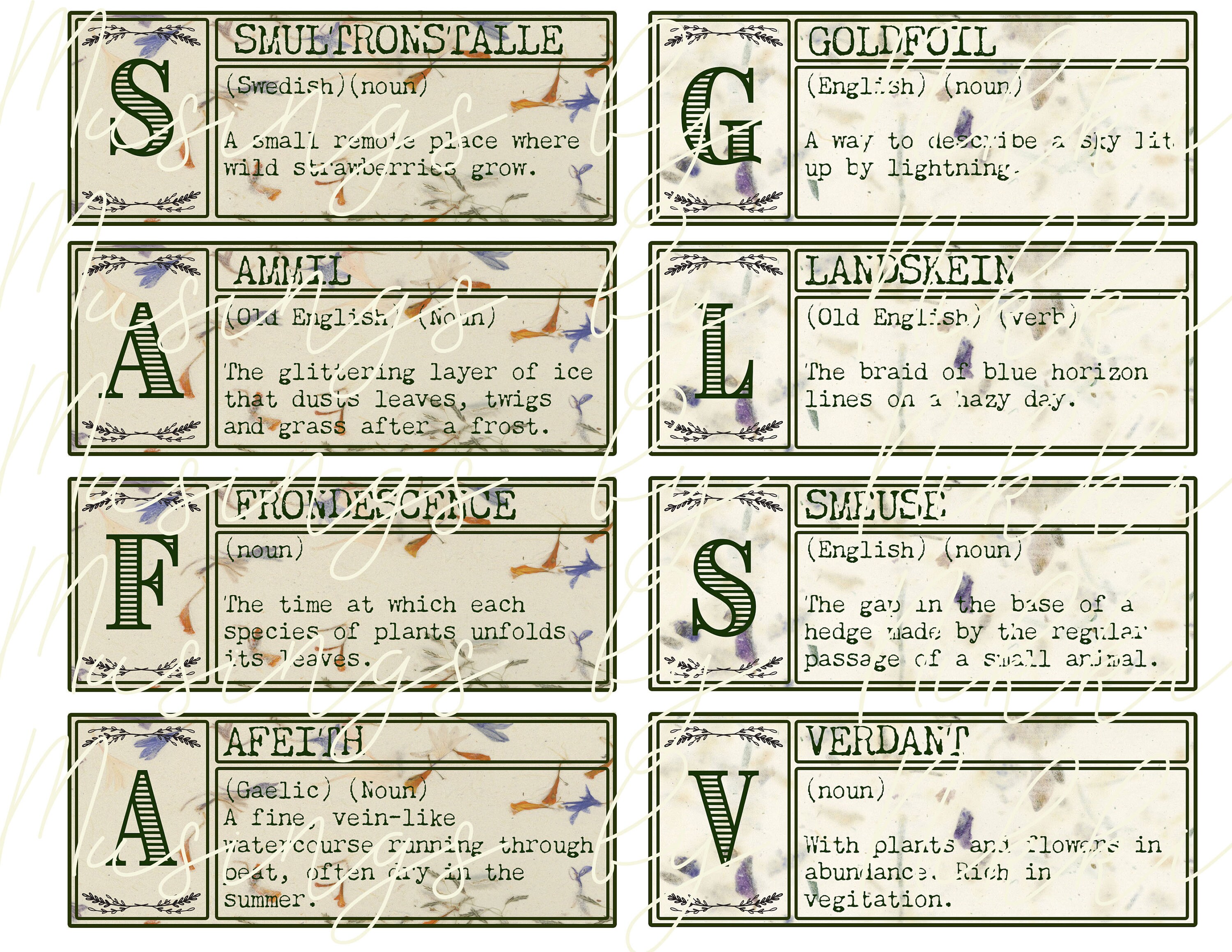 Peculiar Nature Word Cards - Digital Ephemera, Flashcards, Vocabulary ...