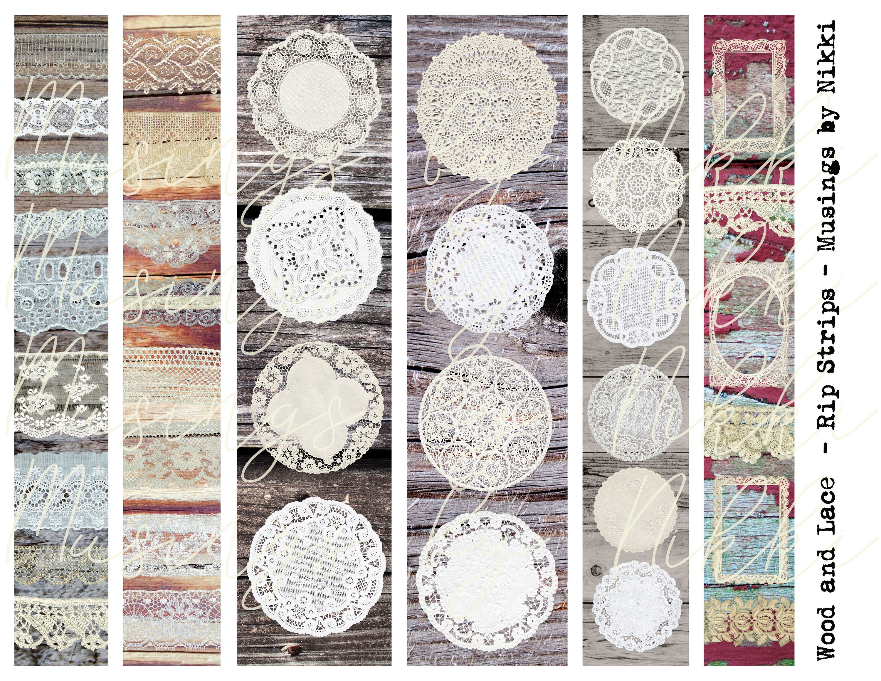 Wood and Lace Rip Strip Washi Tape Digital Ephemera - Etsy
