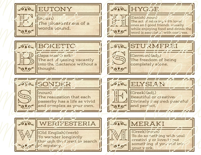 Fascinating Word Cards - Digital Ephemera, Flashcards, Vocabulary, Junk ...