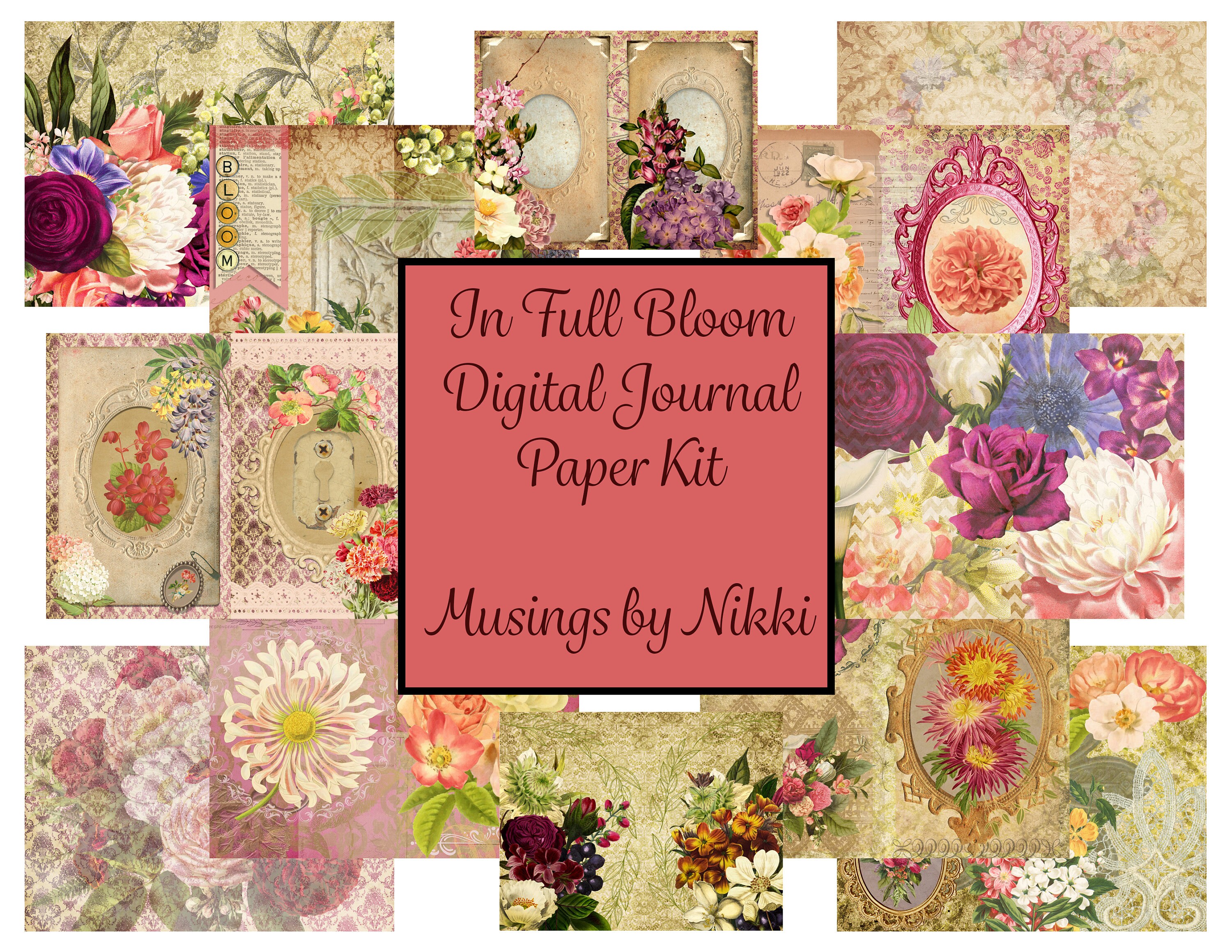 In Full Bloom Digital Paper Kit Floral Spring Journal Kit | Etsy
