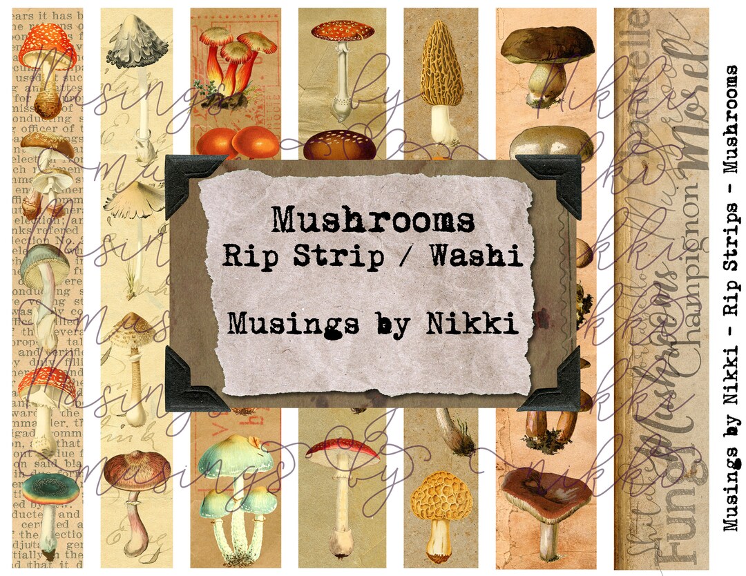 Mushrooms Rip Strip - Washi Tape - Digital Ephemera - Etsy
