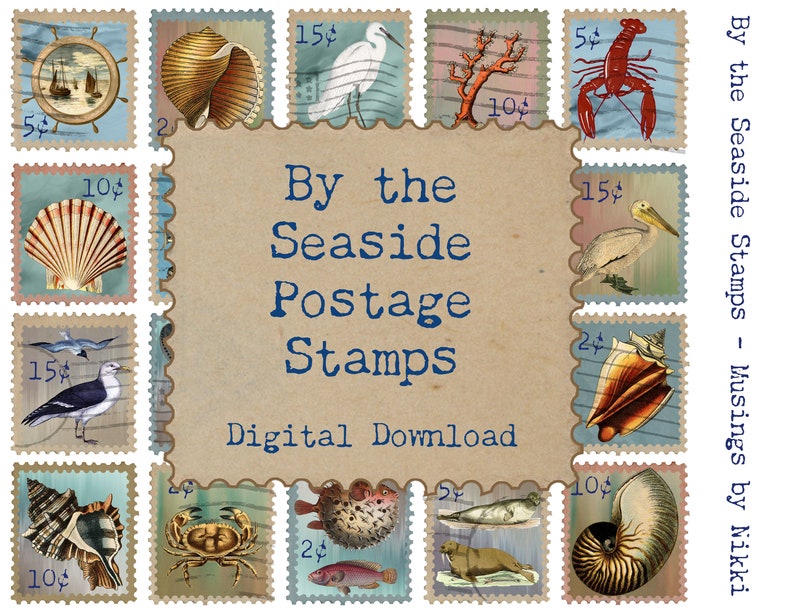 By the Seaside Postage Stamps Digital Ocean Sea Water - Etsy