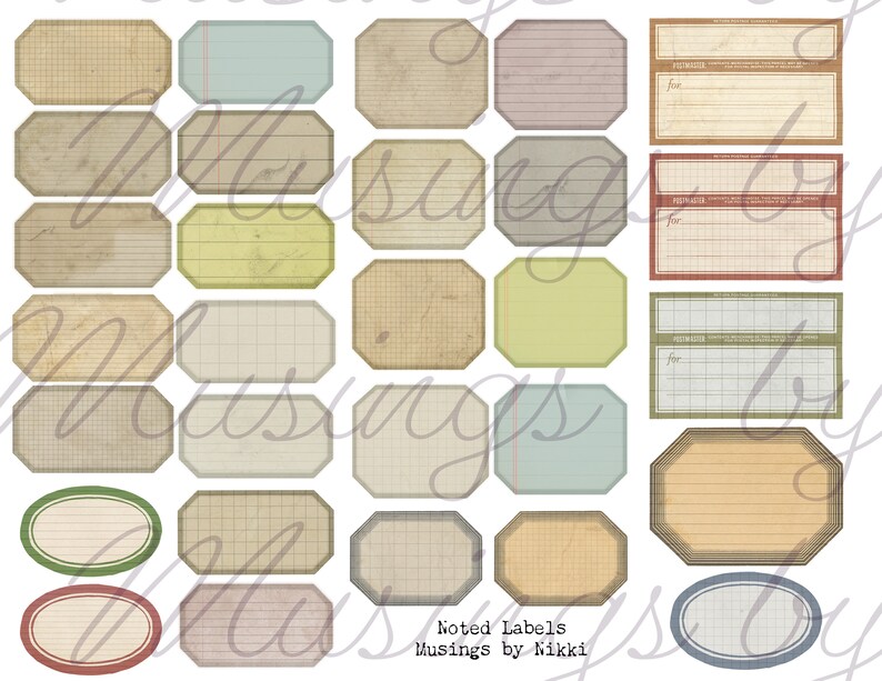 Noted Labels Digital Ephemera Vintage Paper Writing - Etsy