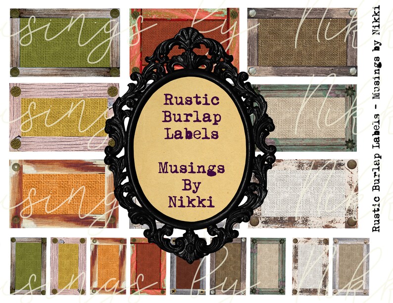 Rustic Burlap Labels Digital Ephemera | Etsy