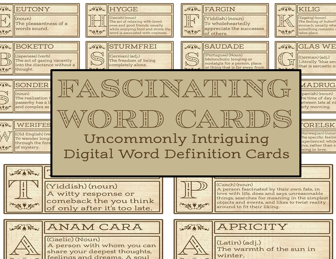 Fascinating Word Cards - Digital Ephemera, Flashcards, Vocabulary, Junk ...