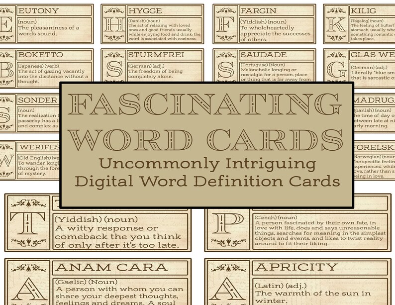 Fascinating Word Cards - Digital Ephemera, Flashcards, Vocabulary, Junk ...