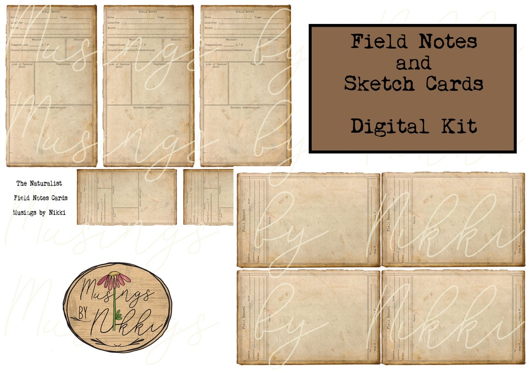 Field Notes and Field Record Cards Digital File - Nature Sketch and ...
