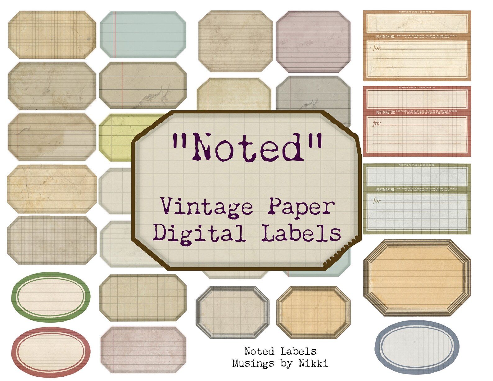 Noted Labels Digital Ephemera Vintage Paper Writing - Etsy