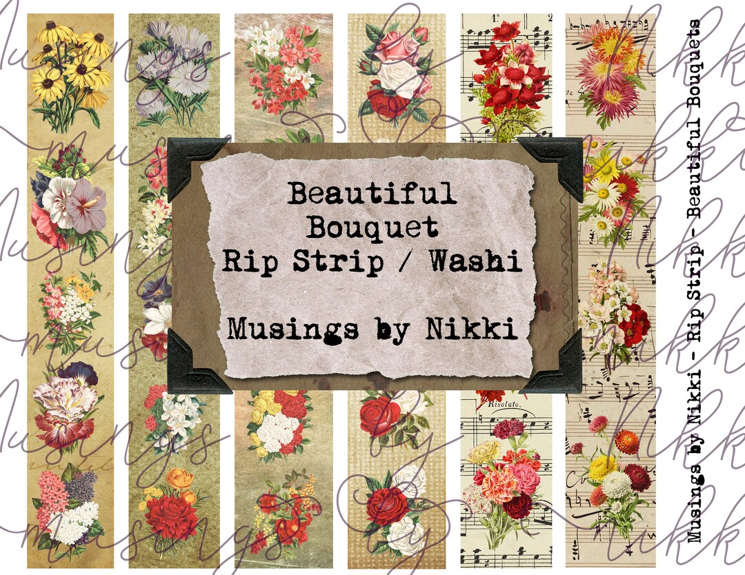 Beautiful Bouquets Rip Strip - Washi Tape - Digital Ephemera - Etsy