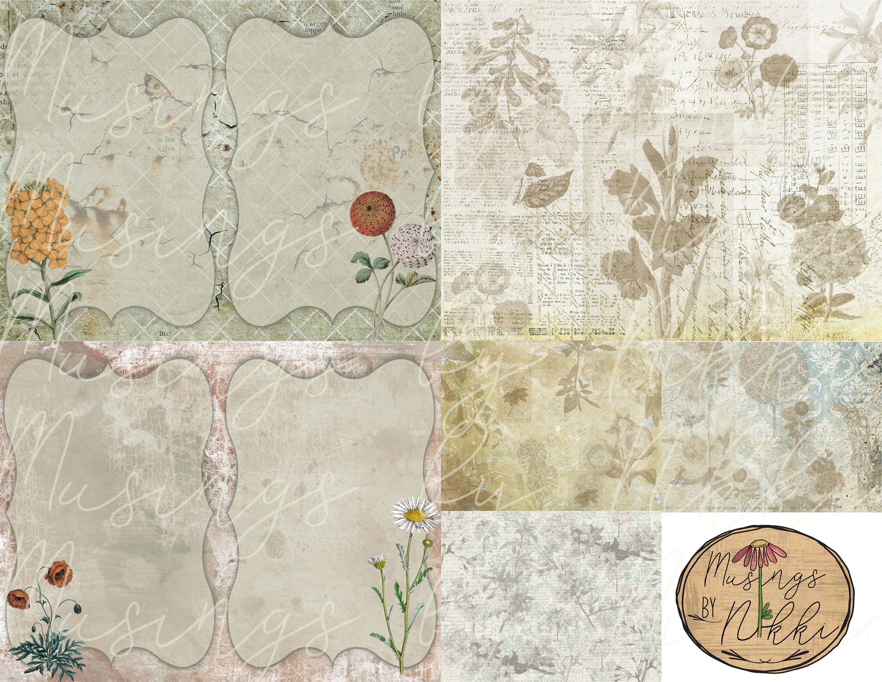 Shabby Floral Journal Pages Digital Journal Papers | Etsy
