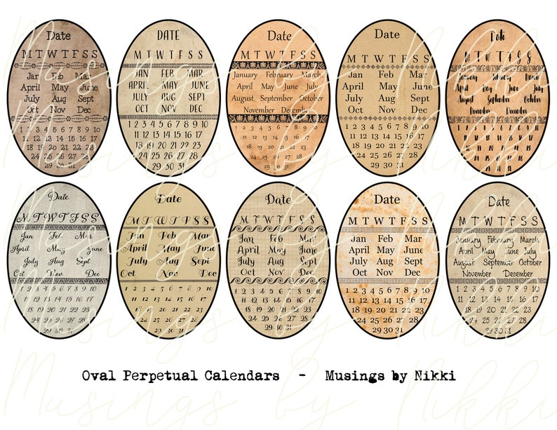 Perpetual Calendar Labels Digital Ephemera - OVAL - Etsy